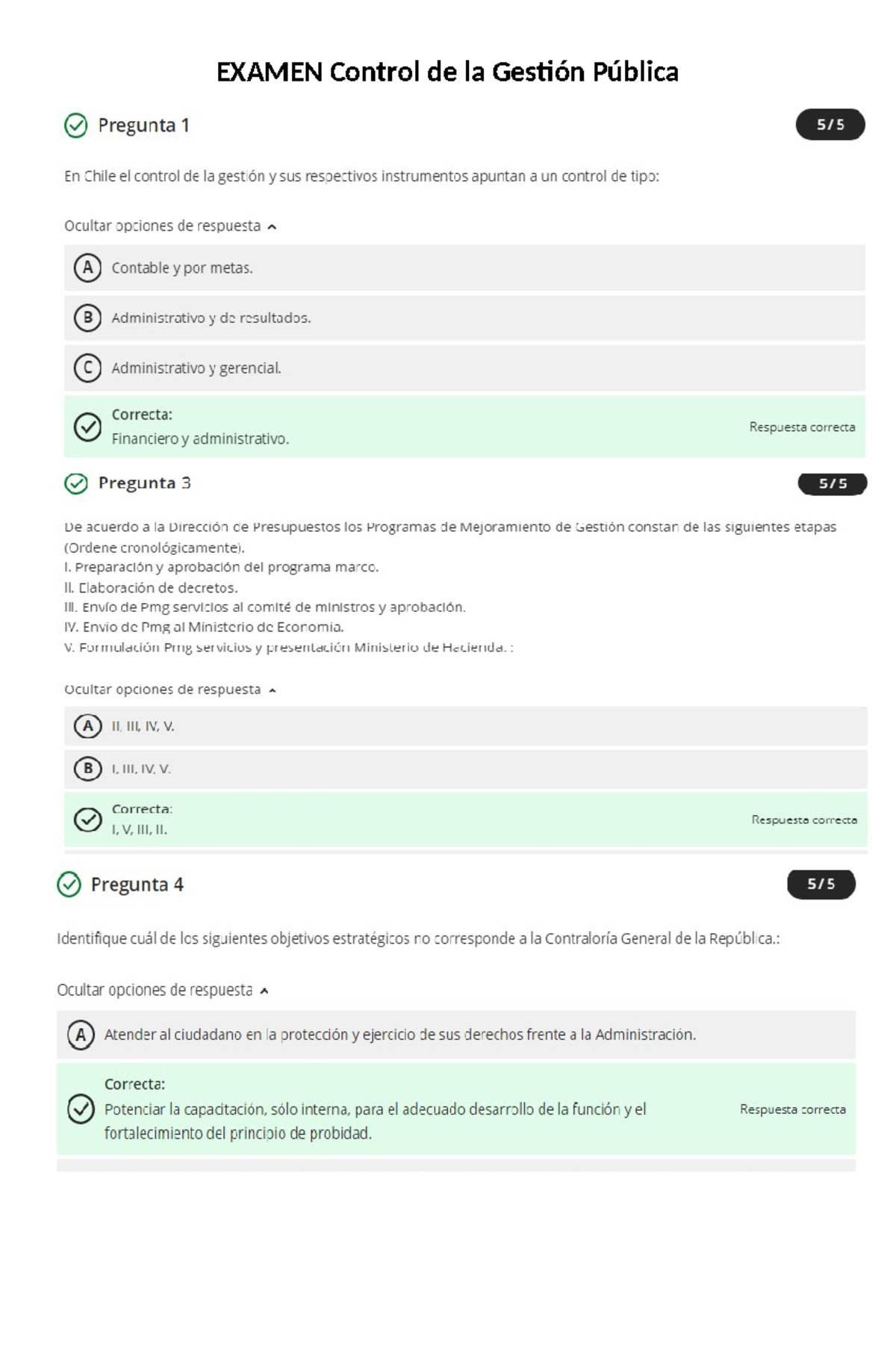 Examen Control de Gestión Pública - Preguntas y Respuestas Clave - Studocu