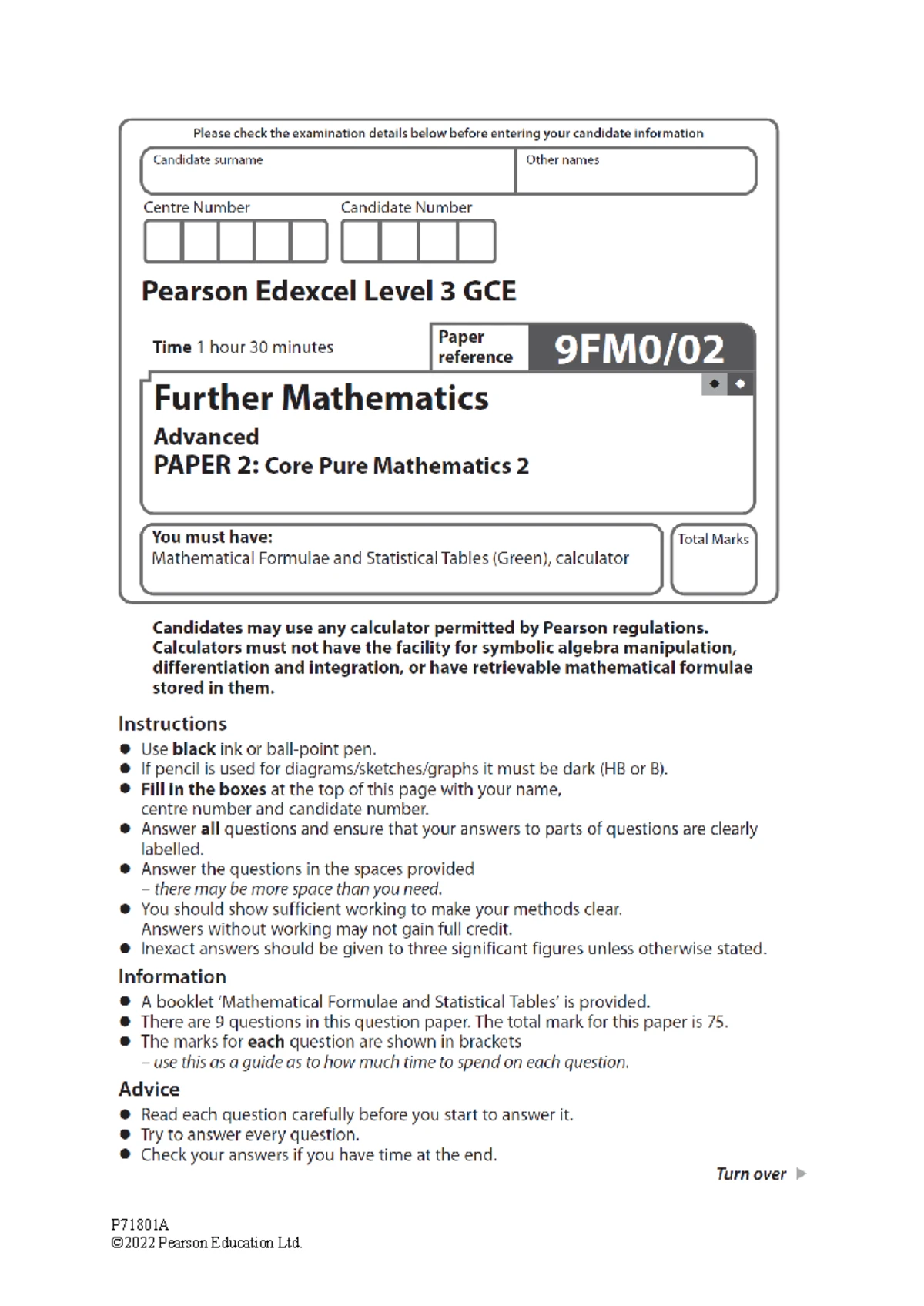 Edexcel A Level Further Maths Core Pure 2 Predicted Paper - Studocu