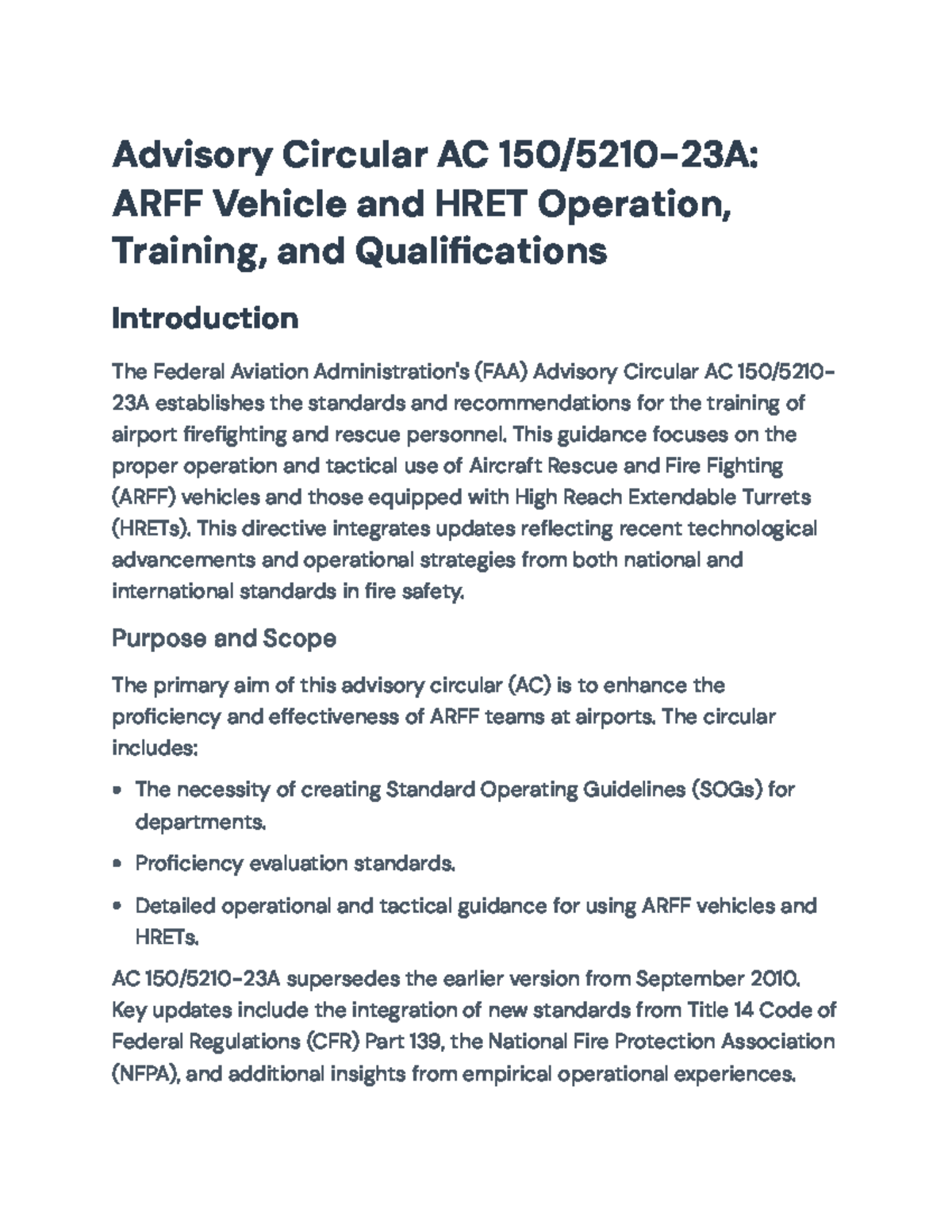 Guidelines for ARFF Vehicle Operation and Training (FAA AC 150/5210-23A ...