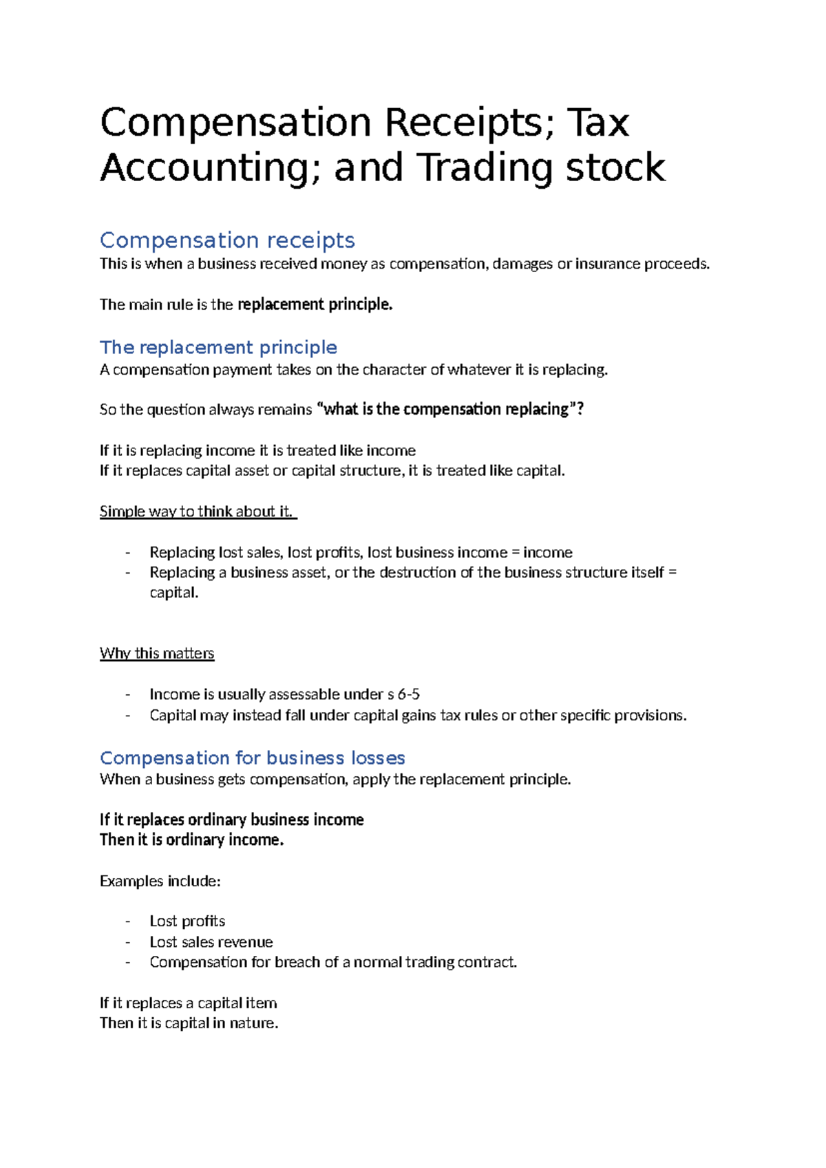 Week 6: Compensation Receipts & Tax Accounting (Compensation, Trading ...