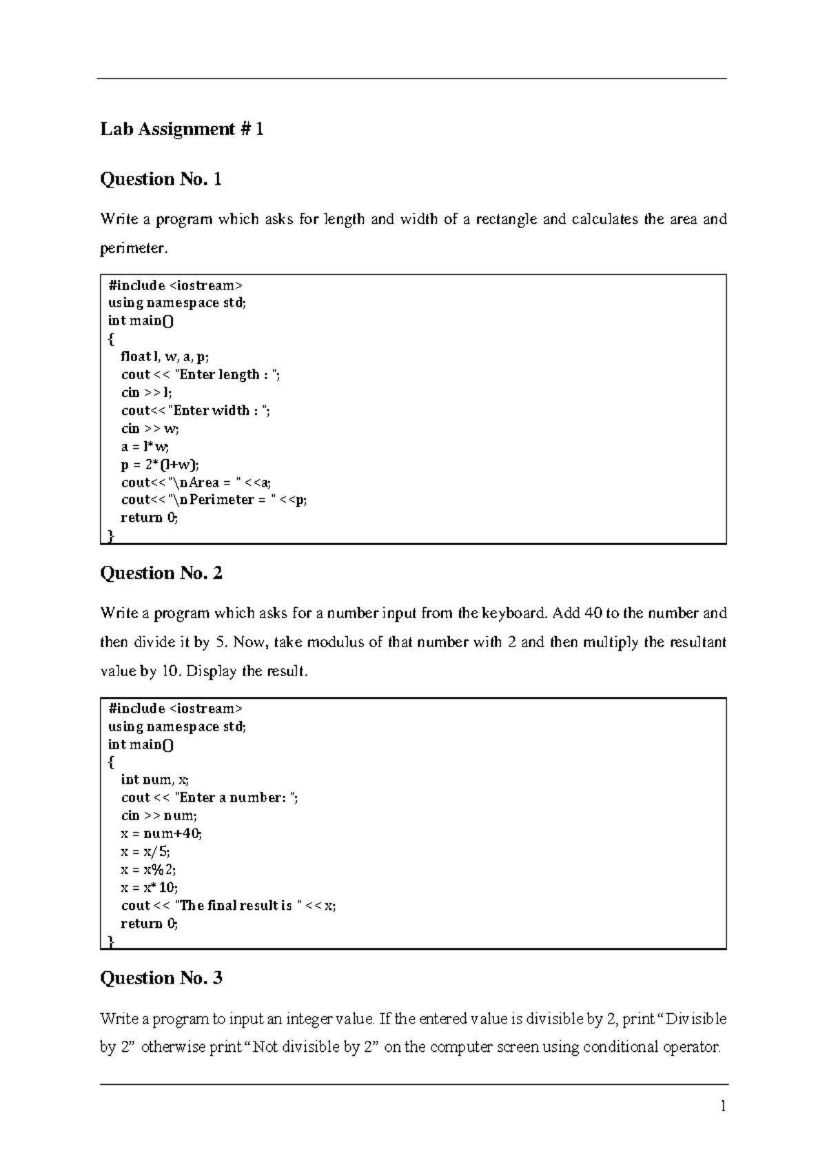 Lab Assignments Solutions of C++ - programming - Studocu