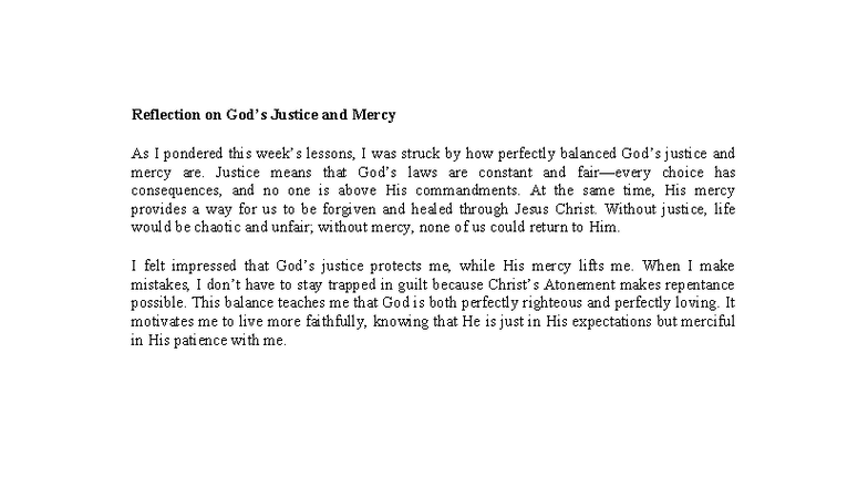 Reflection on Justice and Mercy in God's Love - DONE - Studocu