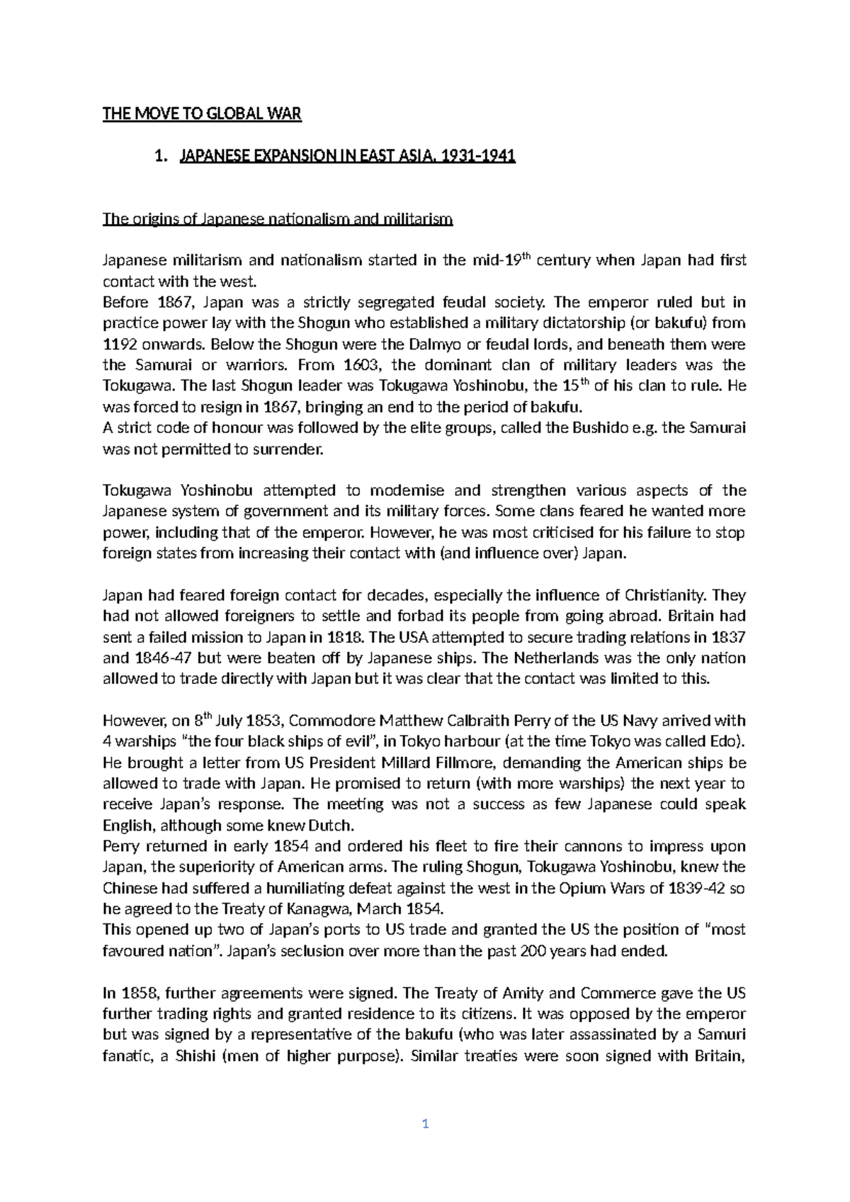 IB The Move to Global War - THE MOVE TO GLOBAL WAR 1. JAPANESE ...