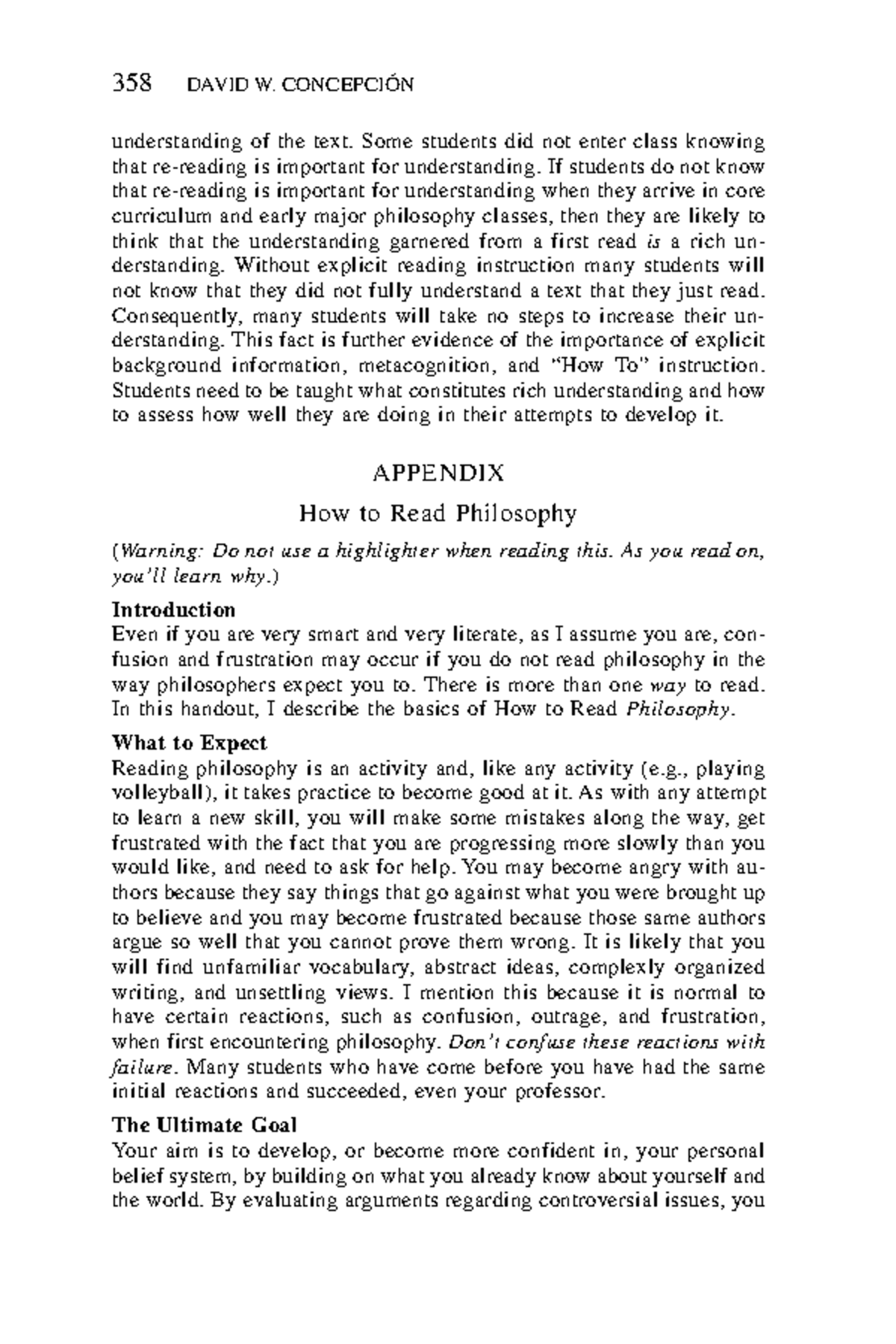 How to Read Philosophy Effectively in Problem-Based Courses - 358 DAVID ...