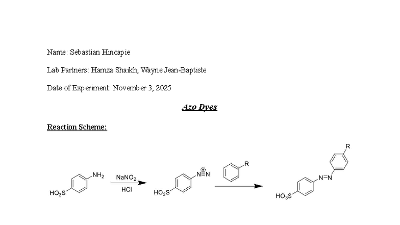 Lab 6: Azo Dye Synthesis and Dyeing Behavior Analysis - Studocu