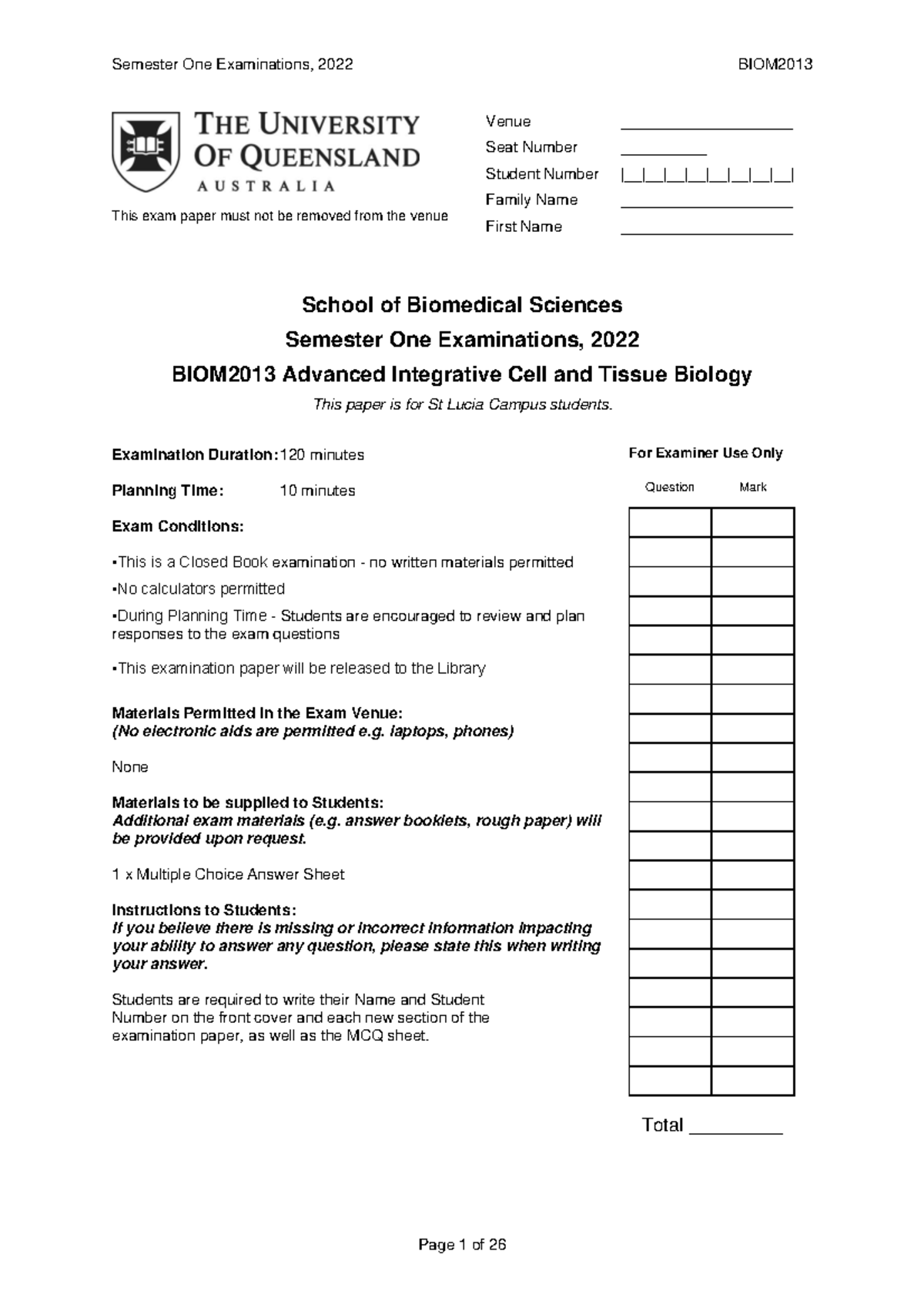 Semester One Final Exam Review 2022 BIOM2013 - Studocu