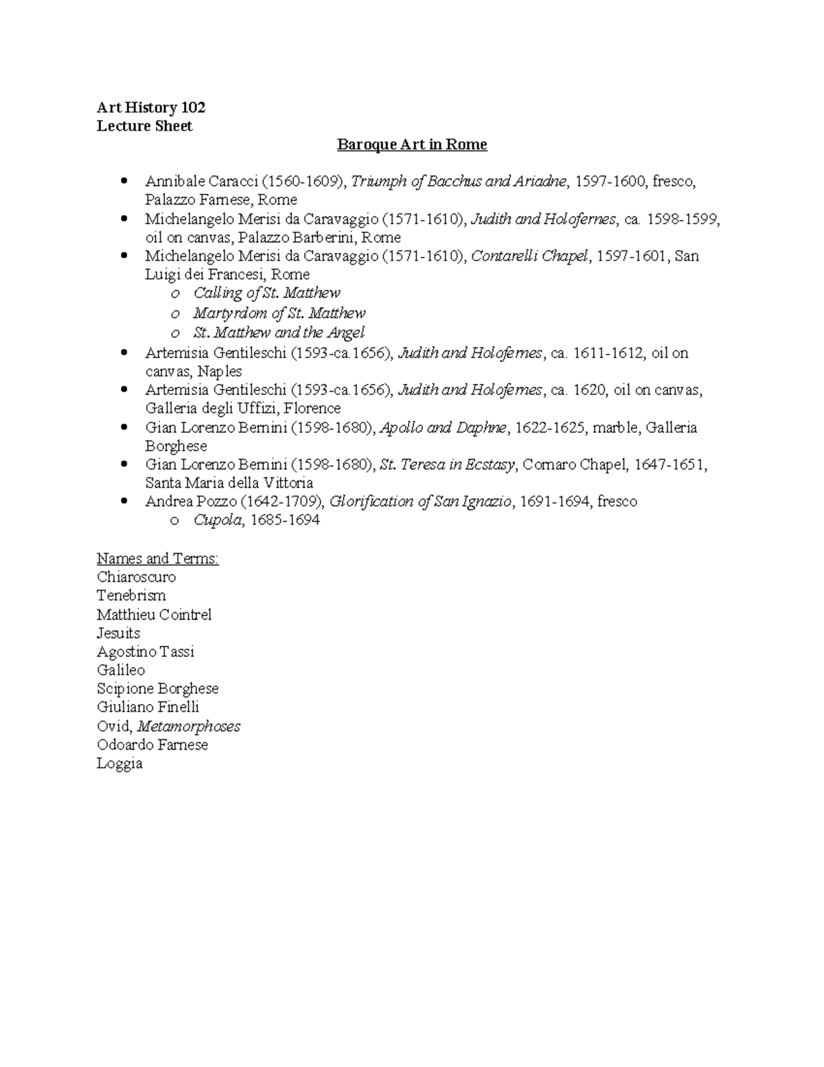 Art History 102: Lecture Notes on Baroque Art in Rome - Art History 102 ...