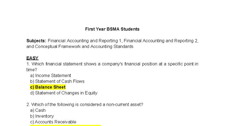BSMA 1 & 3 Quiz: Financial Accounting, Taxation, and Business Law - Studocu