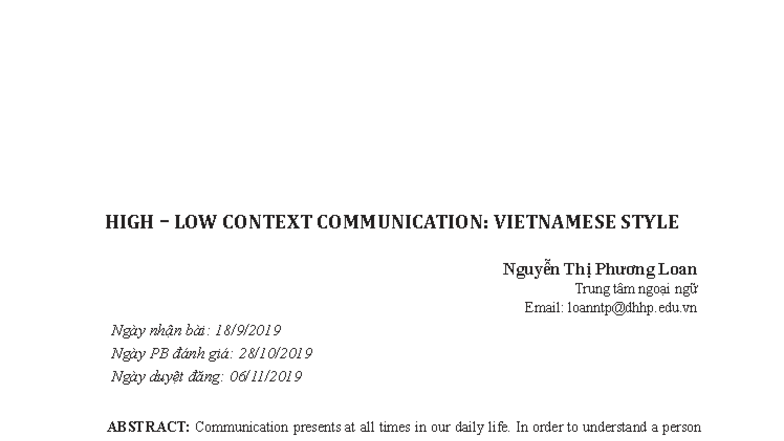 HIGH LOW CONTEXT COMMUNICATION IN VIETNAMESE CULTURE: A STUDY - Studocu