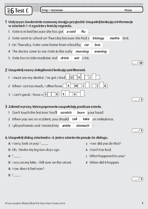 Brainy kl5 Unit Test 5 A - Sprawdzian klasa 5 unit 5 Grupa a - UNIT 5 ...