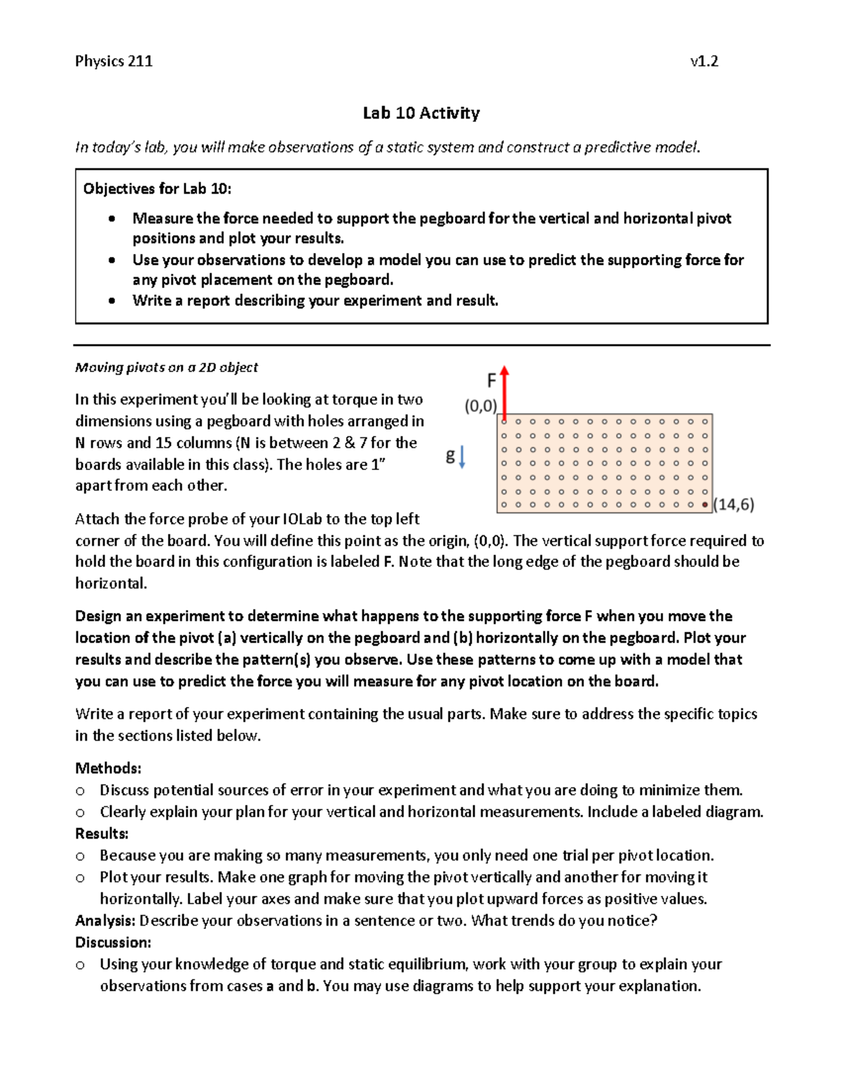 Physics 211 Lab 10 Activity: Exploring Torque in Two Dimensions - Studocu