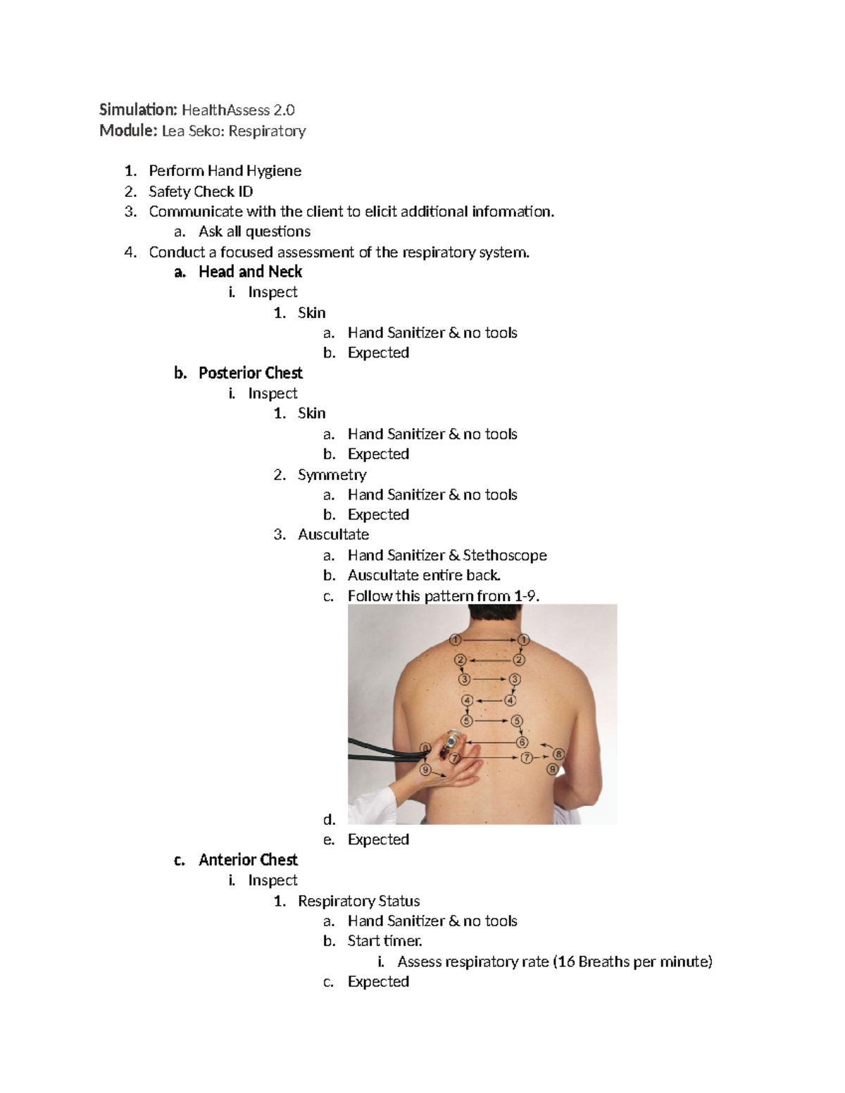 HealthAssess 2: Respiratory Simulation - Lea Seko Guide - Studocu