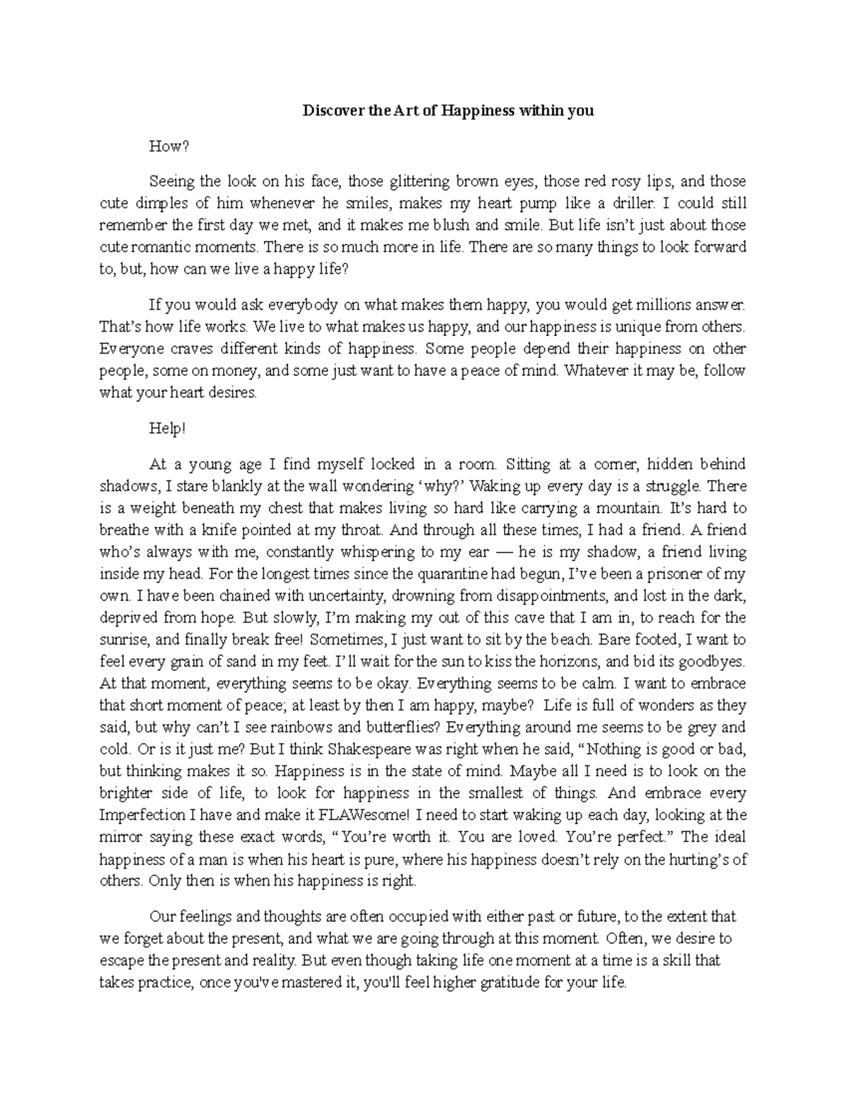 Happiness Within: Discovering Joy - Grade A Essay Notes - Studocu