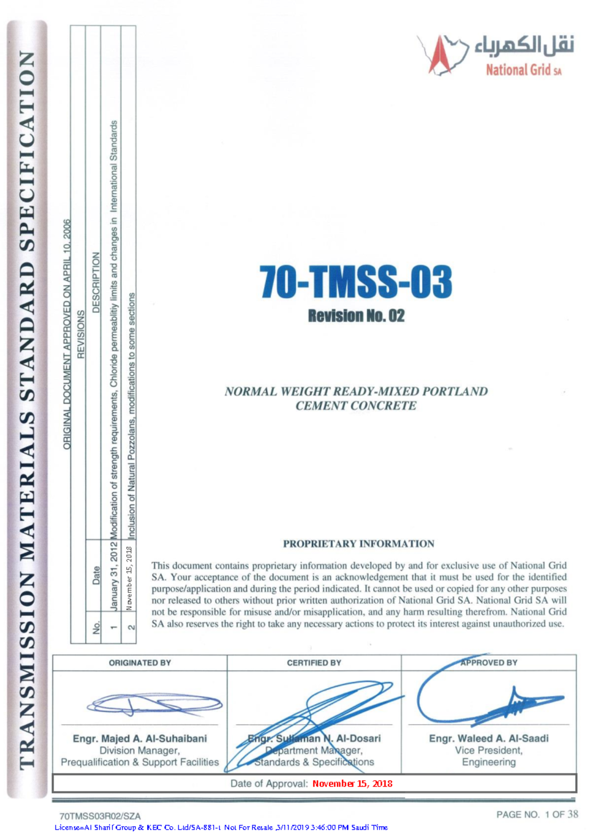 70-TMSS-03 R2 - Specification for Transmission Concrete Materials - Studocu