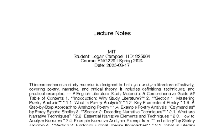 ENG220 Spring 2024: Comprehensive English Literature Lecture Notes ...