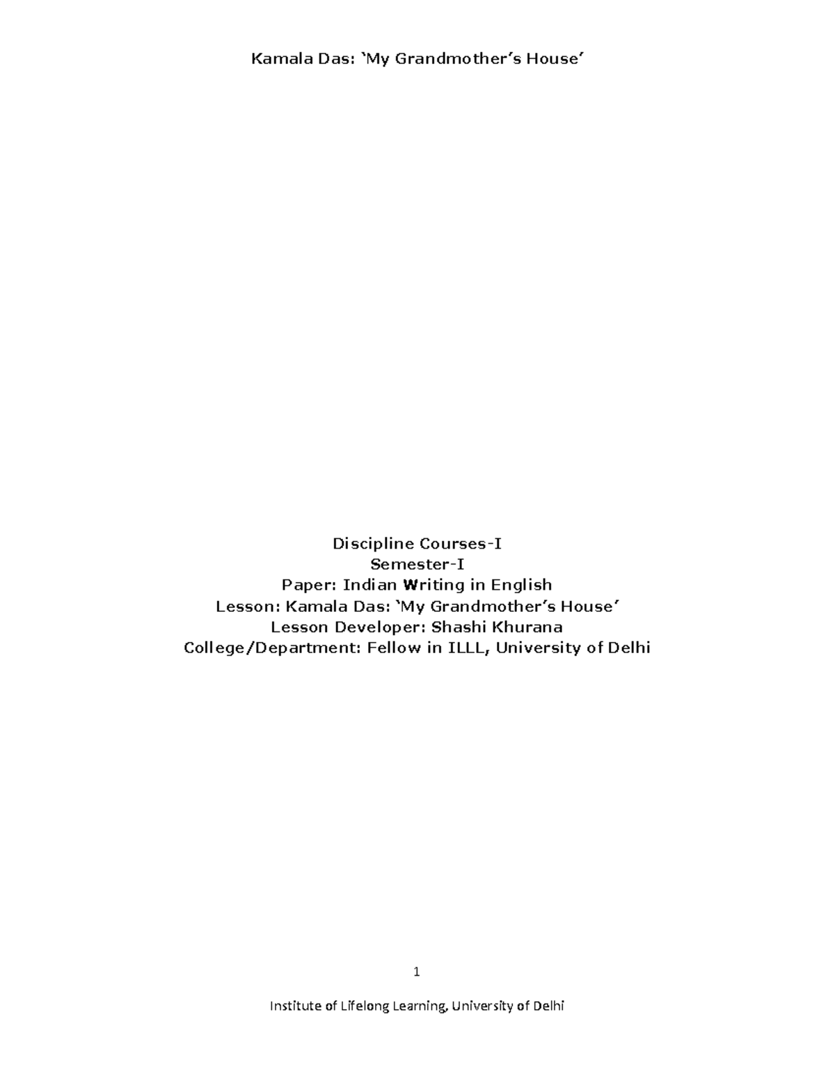 Kamala Das: Gynocritical Perspectives in Indian Writing (ENG 101) - Studocu