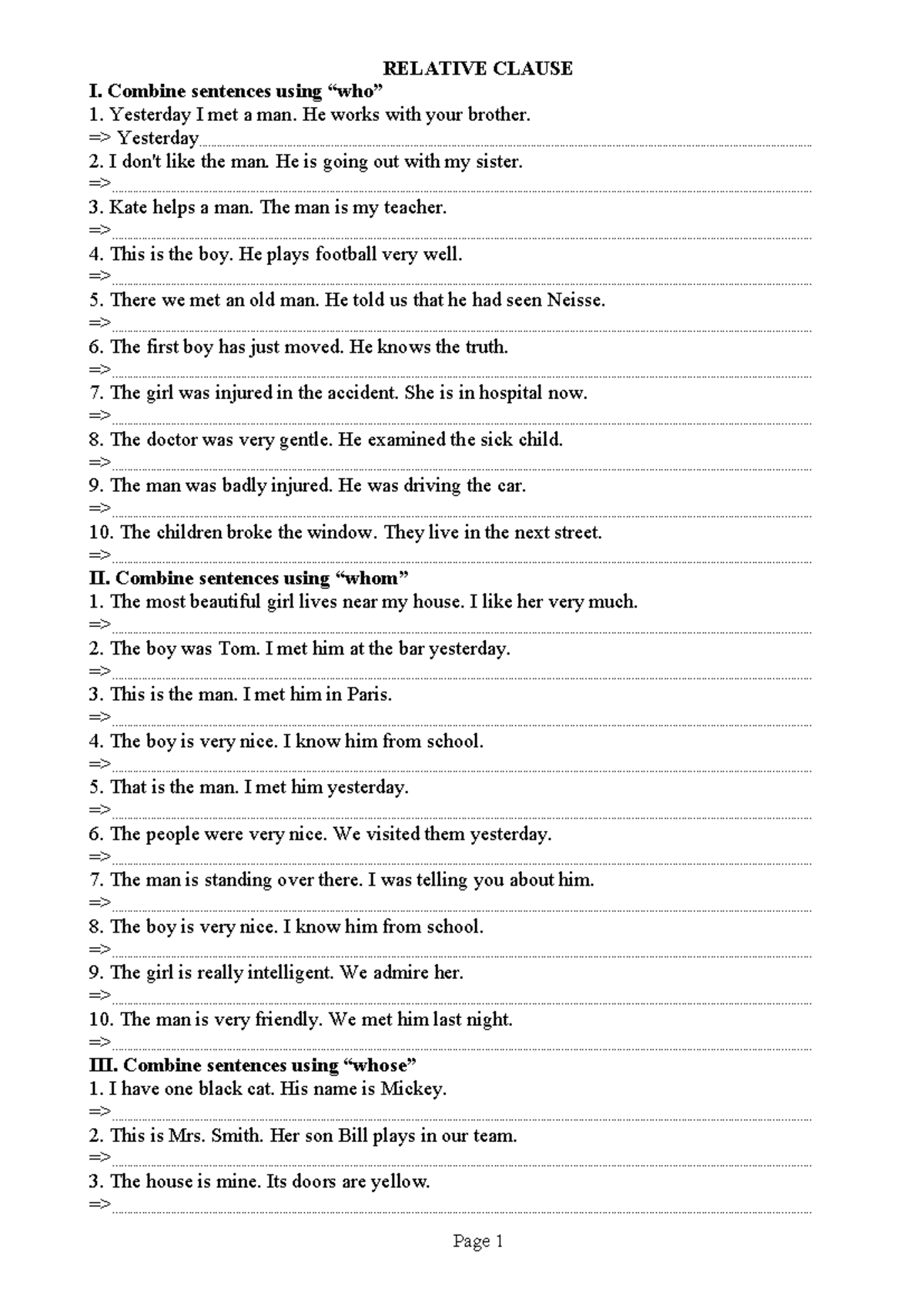 RELATIVE CLAUSE EXERCISES - COMBINE SENTENCES - Studocu
