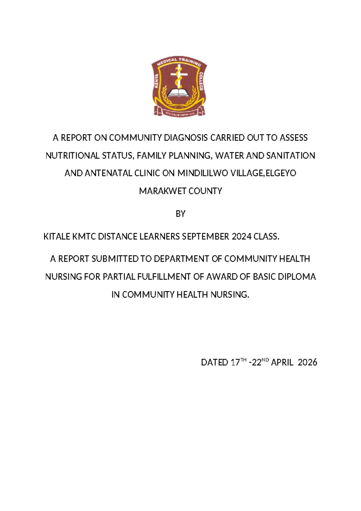 Community Health Assessment Report: Nutritional Status & Sanitation in ...