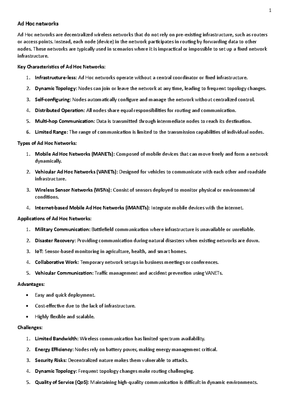 Ad Hoc Networks Unit 5 - Comprehensive Study Notes - Studocu