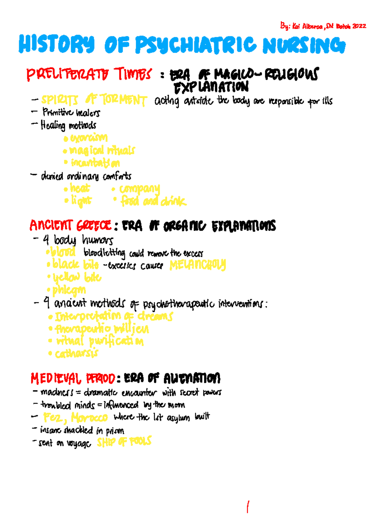 Psychia nursing notes - : Kai Alberca, SN Batch 2022 HISTORY OF ...