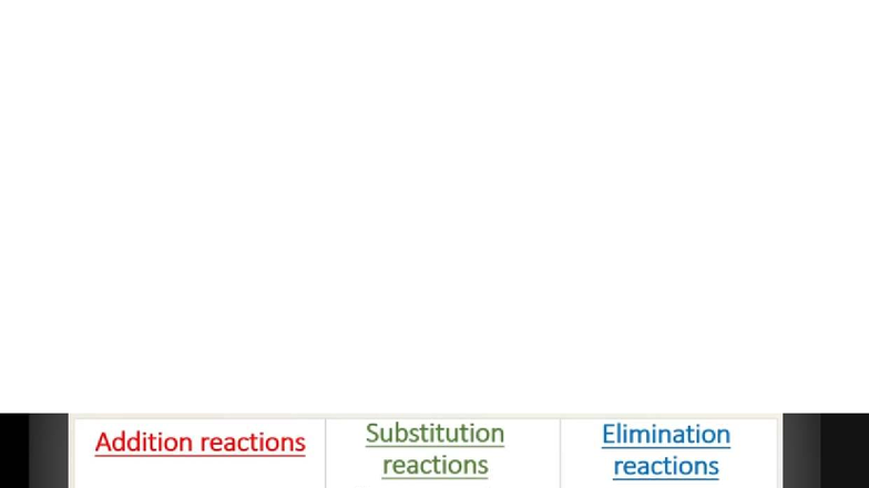 Organic Chemistry: Addition, Substitution & Elimination Reactions - Studocu