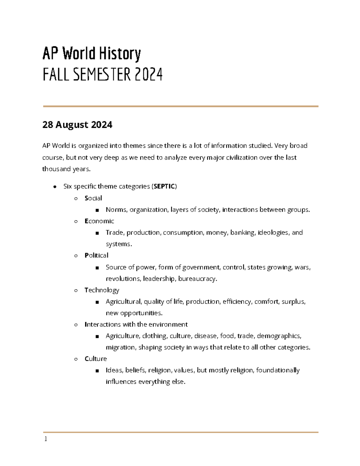 AP World History Notes: Themes and Key Civilizations (FALL 2024) - Studocu