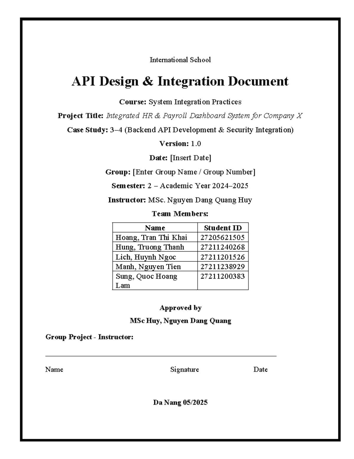 API Design Integration Document for Integrated HR Payroll System (SYS ...