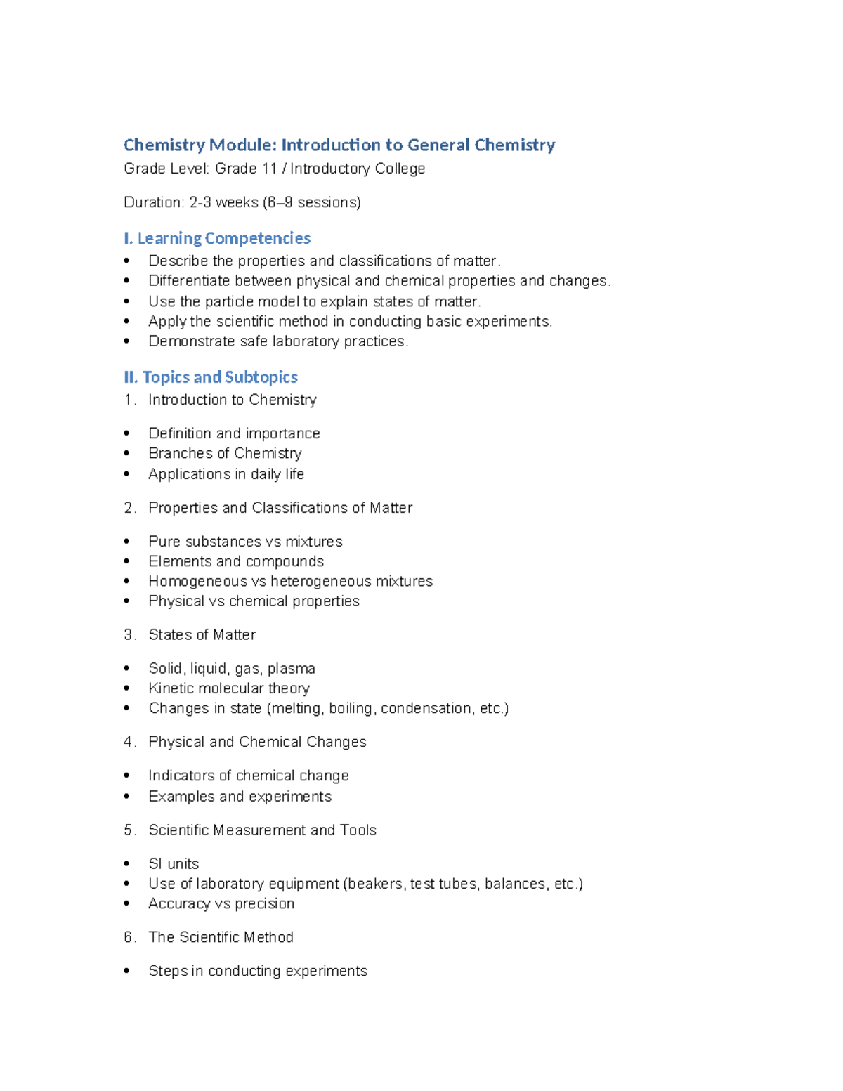 Chemistry Module General Chemistry - Chemistry Module: Introduction to ...