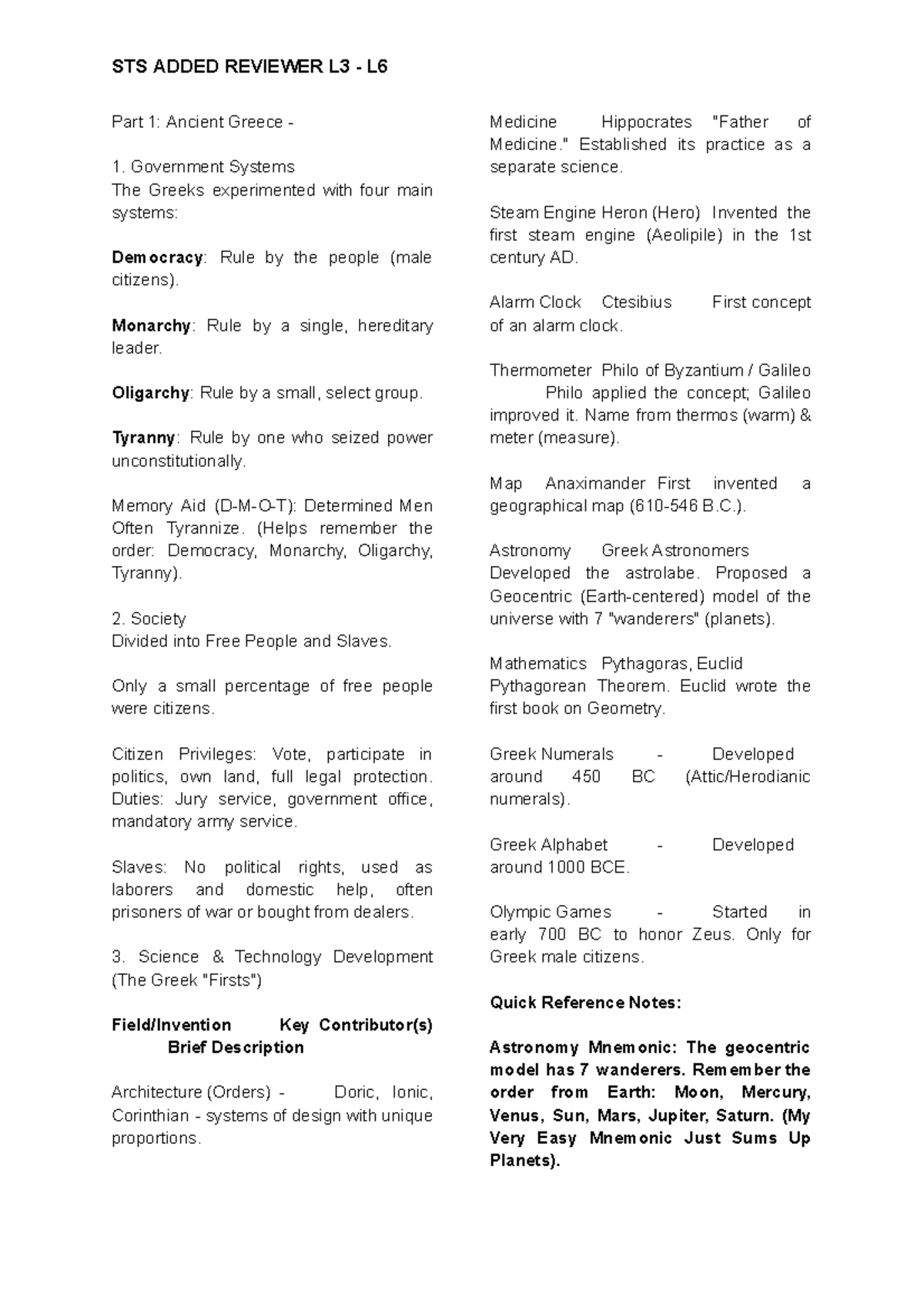 STS Added Reviewer L3 L6: Ancient Greece, Rome, and China Overview ...