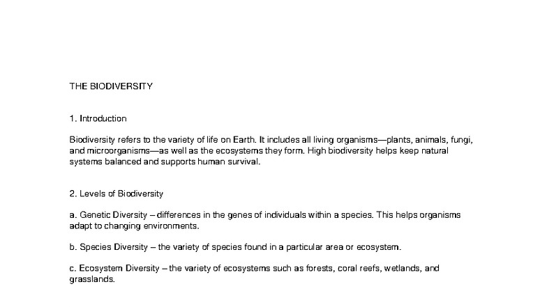 Biodiversity Overview - Bio 101 Lecture Notes - Studocu