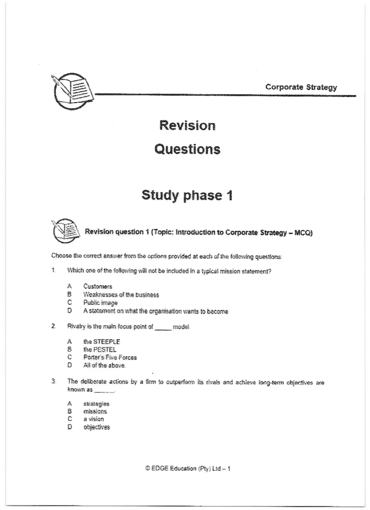 Corporate Strategy Revision Solutions - Phase 1 Study Guide - Studocu