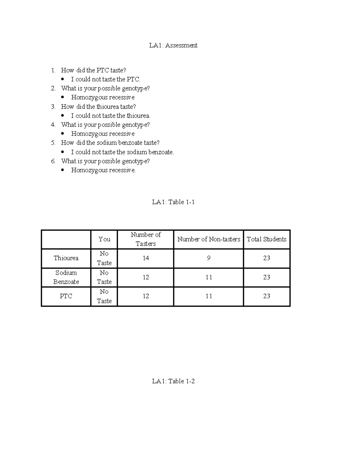 Bio 112 Lab 1 Assessment Report: Genotype & Phenotype Frequencies - Studocu