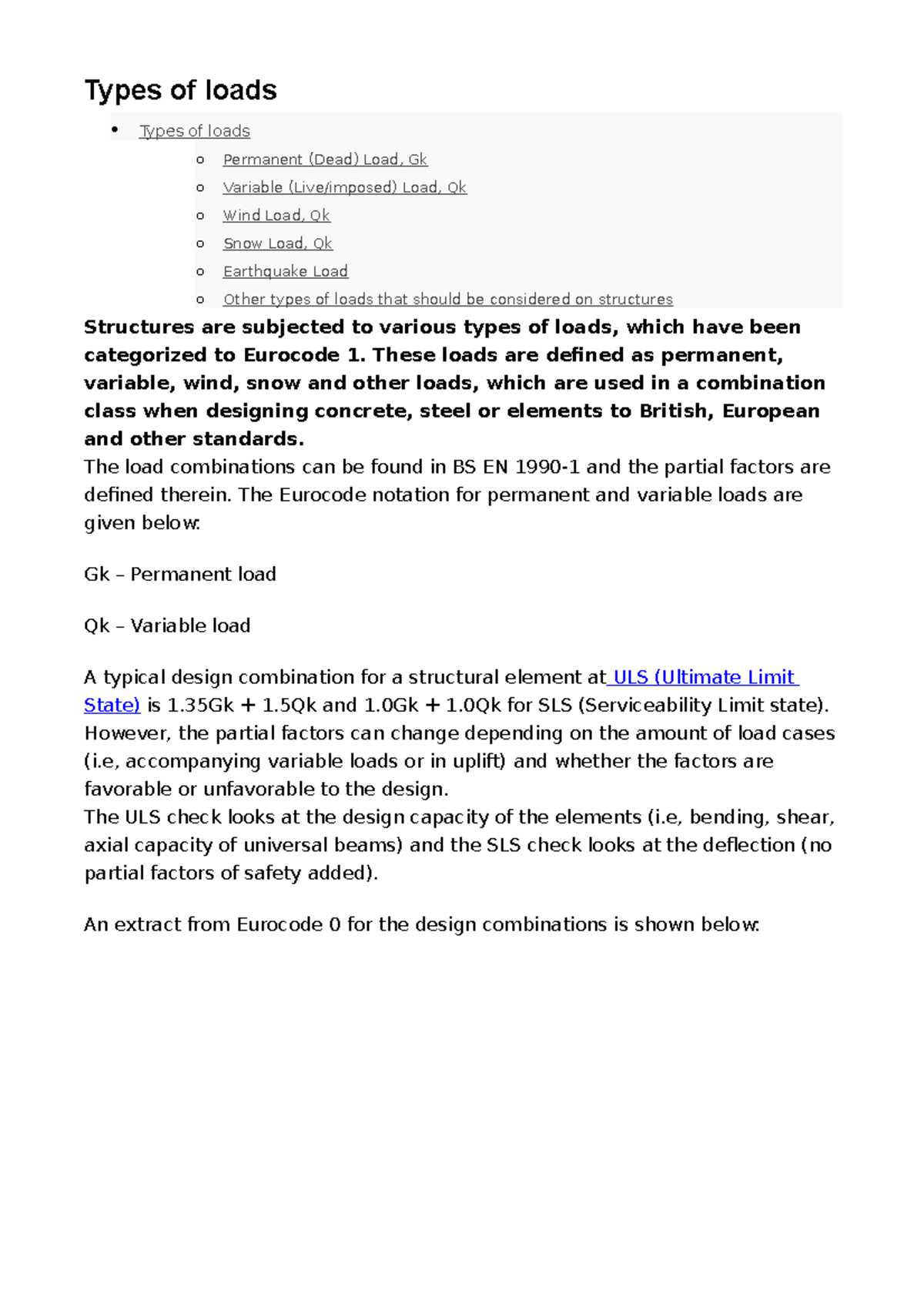 EN Types of loads - Types of loads Types of loads o Permanent (Dead ...