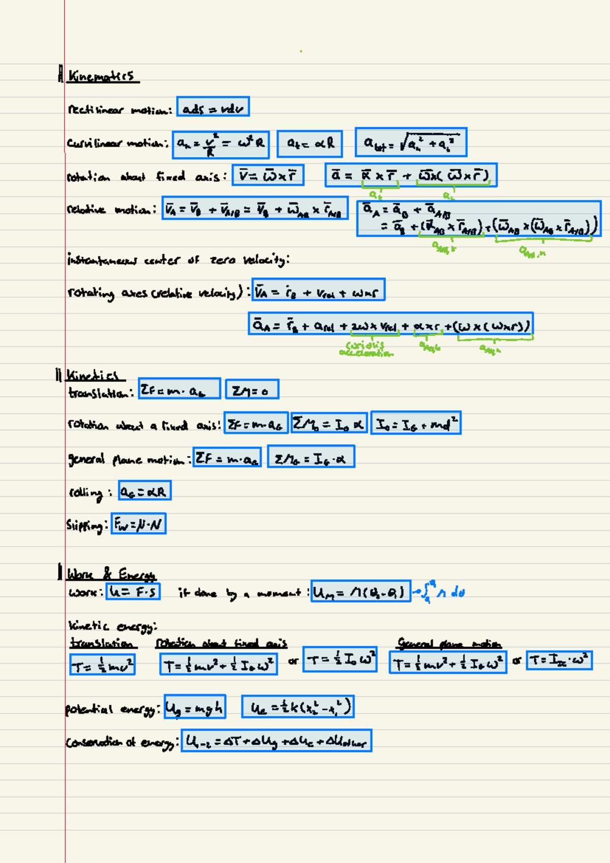 Kinematics and Dynamics Formulas for Motion Analysis (ENG 101 ...
