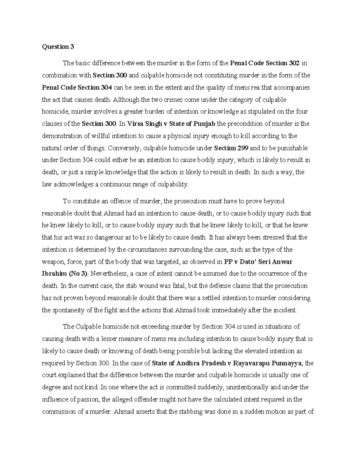 Analysis of Mens Rea in Murder vs. Culpable Homicide (Law 302/304 ...