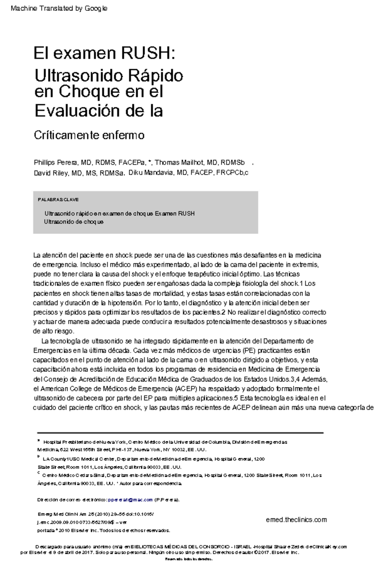 Protocolo RUSH: Ultrasonido Rápido para Evaluación de Pacientes en ...