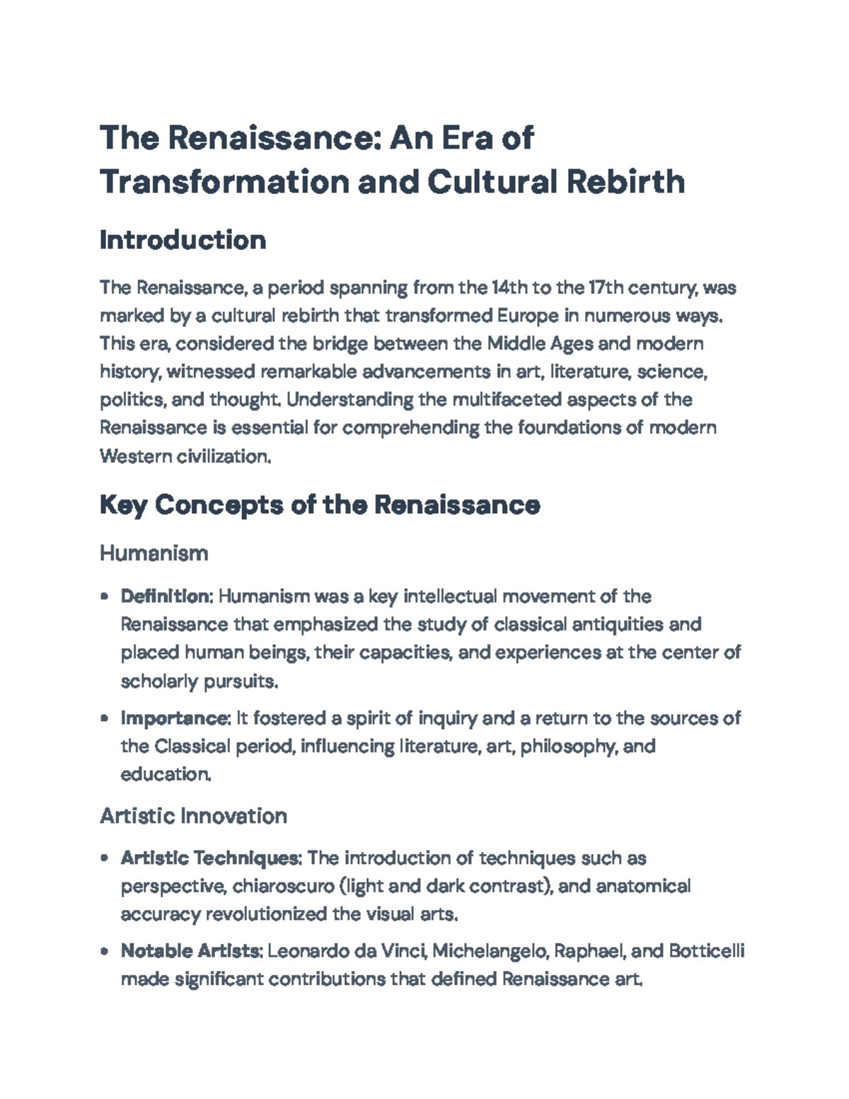 Renaissance (HIST 101): Cultural Rebirth and Lasting Impact on Society ...