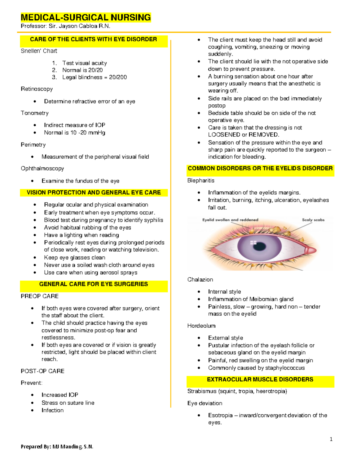 Final Exam Notes on Eye and Ear Disorders (EYES AND EARS) - Studocu