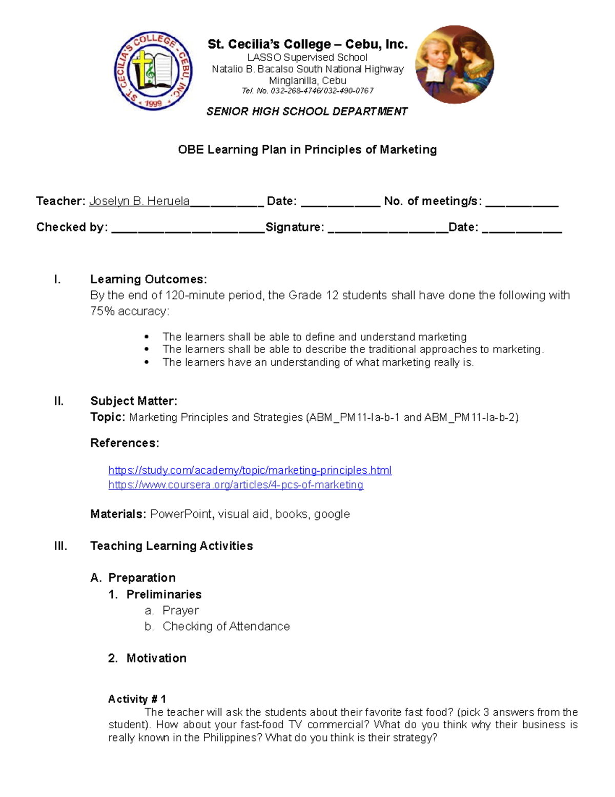 Lesson Plan for Grade 12 ABM week 1 - St. Cecilia’s College – Cebu, Inc ...