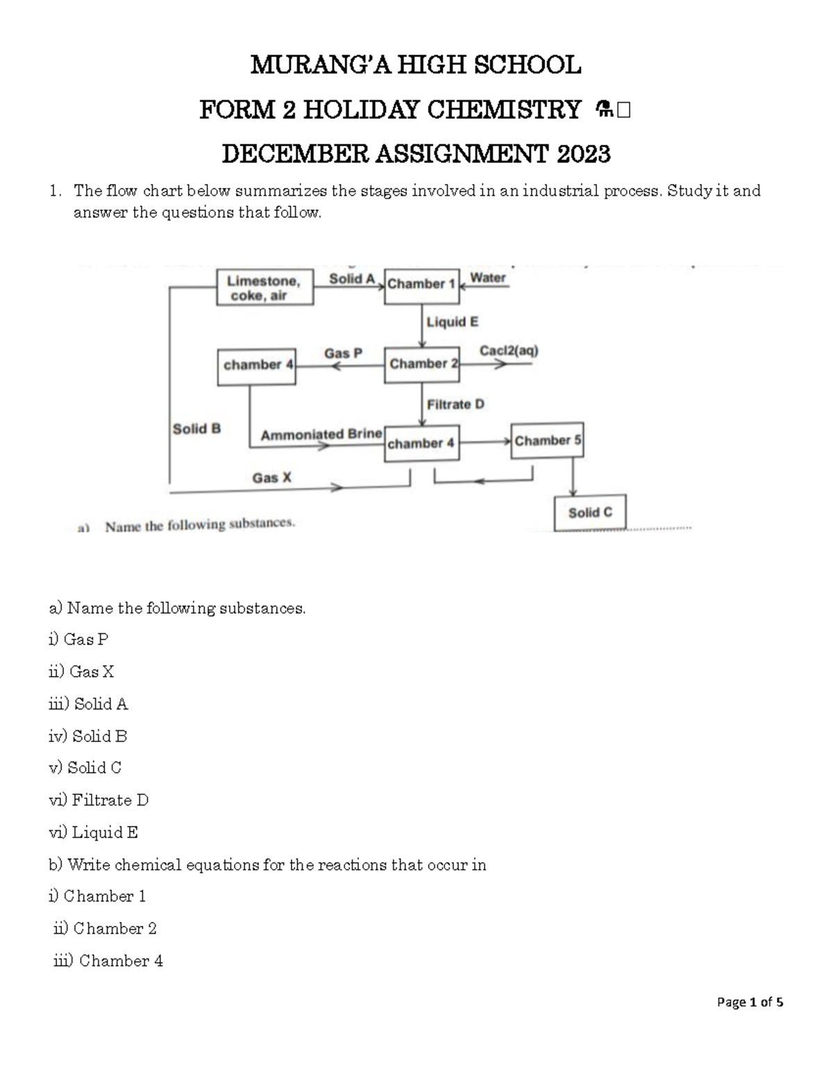 Form 2 Holiday Chemistry Assignment - December 2023 - Studocu