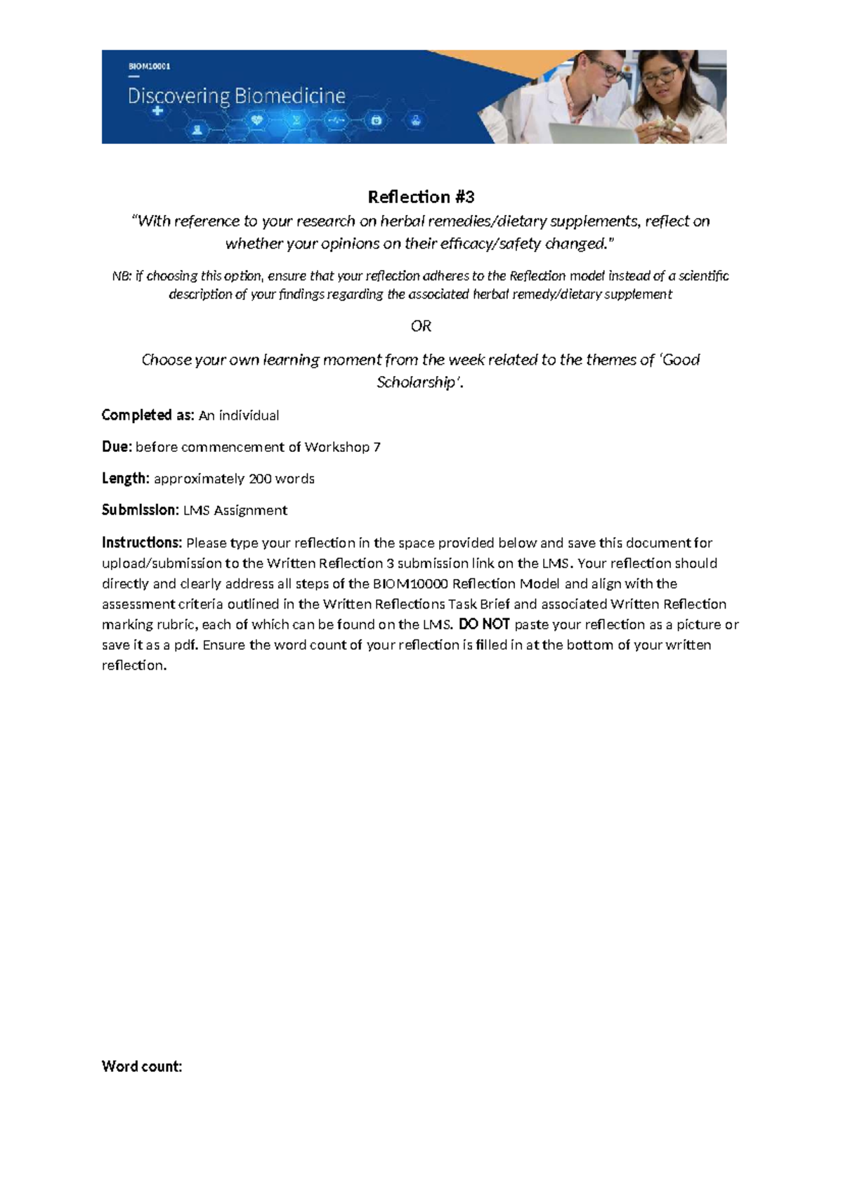 BIOM10001 Written Reflection 3: Herbal Supplements Analysis - Studocu