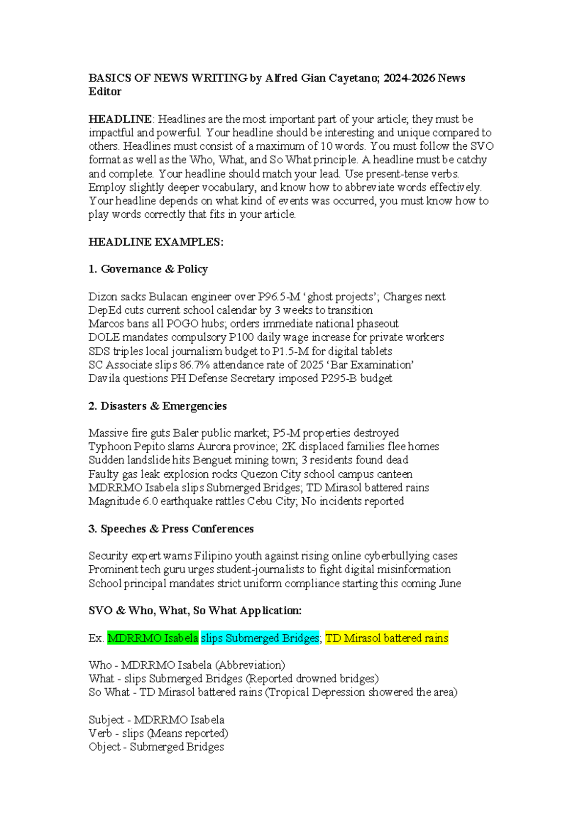 BASICS OF NEWS WRITING: Effective Headline and Lead Techniques - Studocu