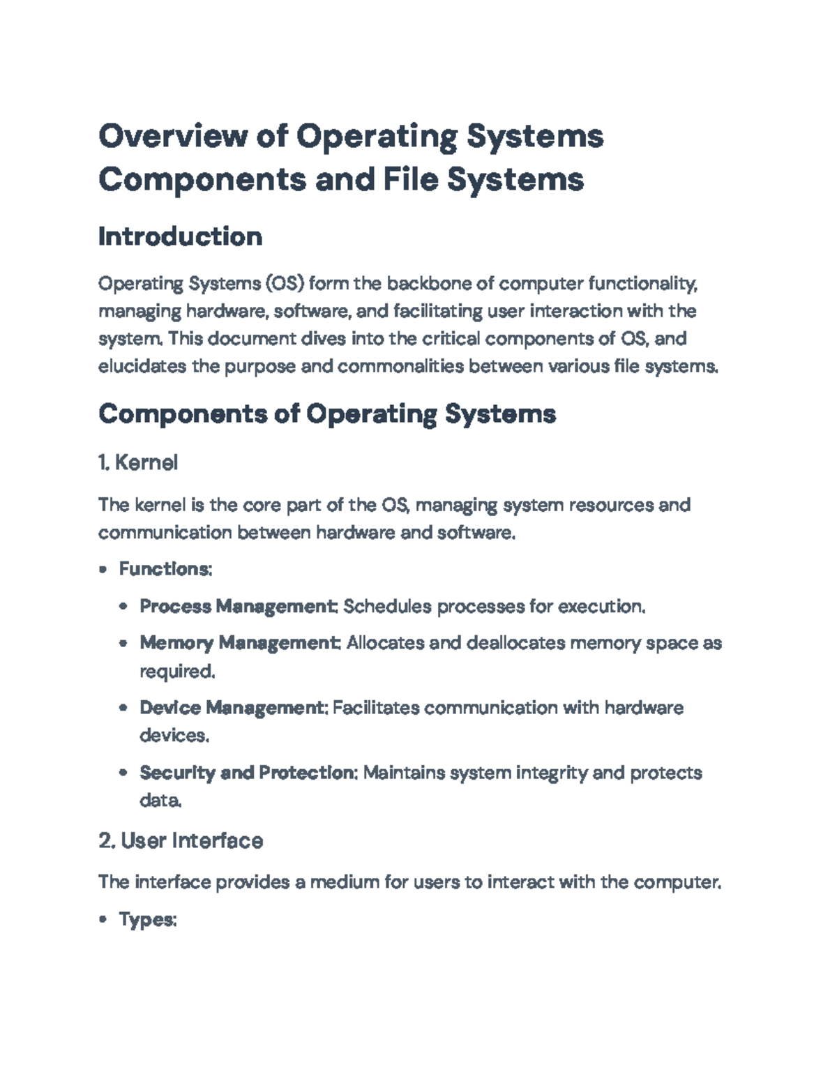 Operating Systems Overview: Key Components and File Systems - Overview of Operating Systems ...