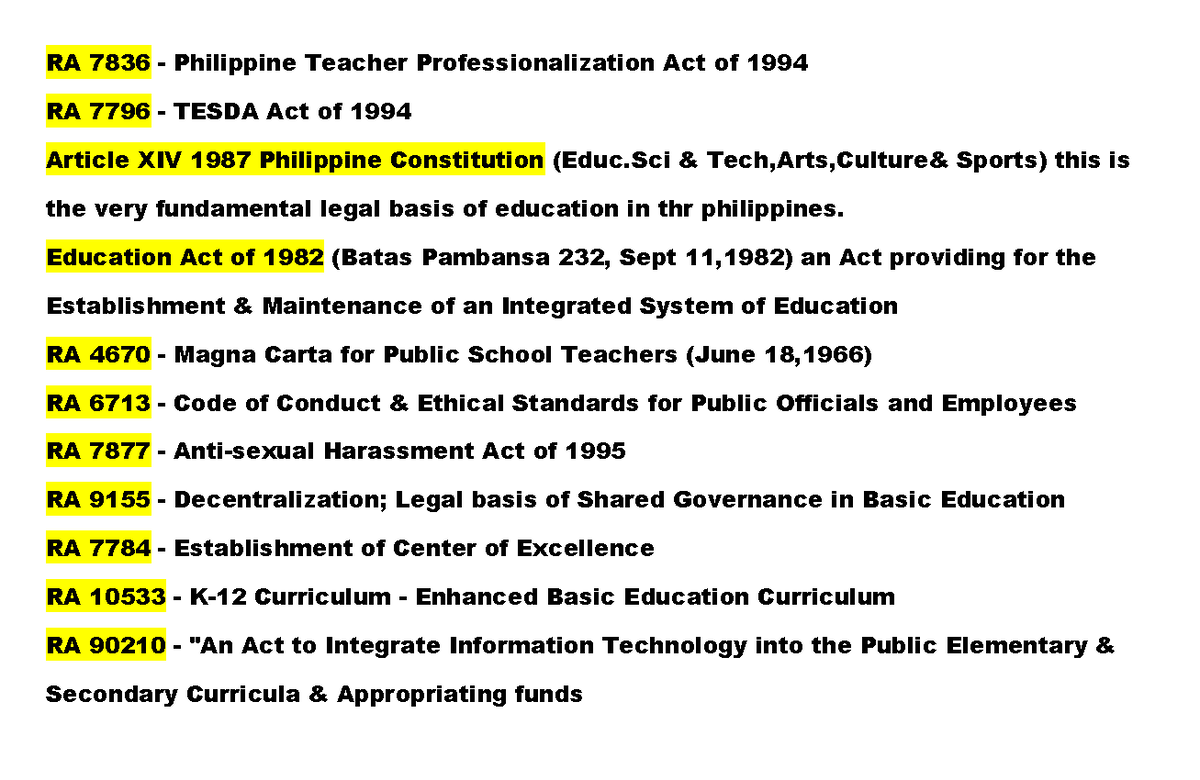 RA 7836 & Related Laws: Legal Foundations of Education in the ...