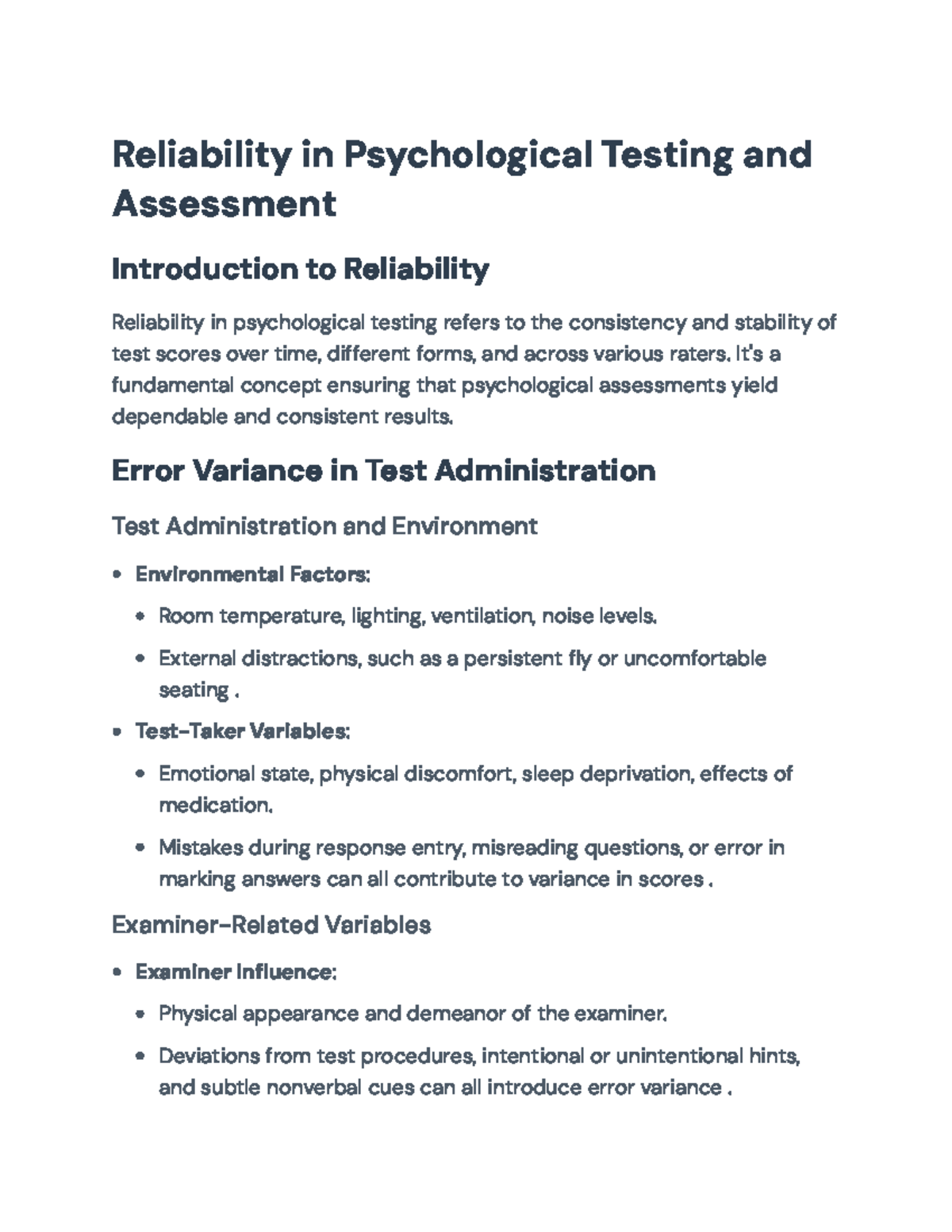 Reliability in Psychological Testing: Concepts and Practical ...