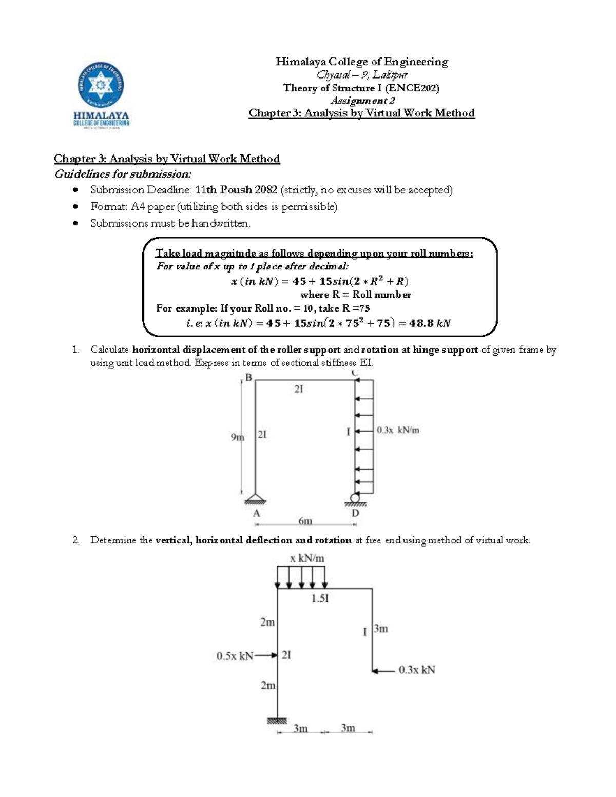 Theory of Structures I (ENCE202) Assignment 2: Virtual Work Method ...