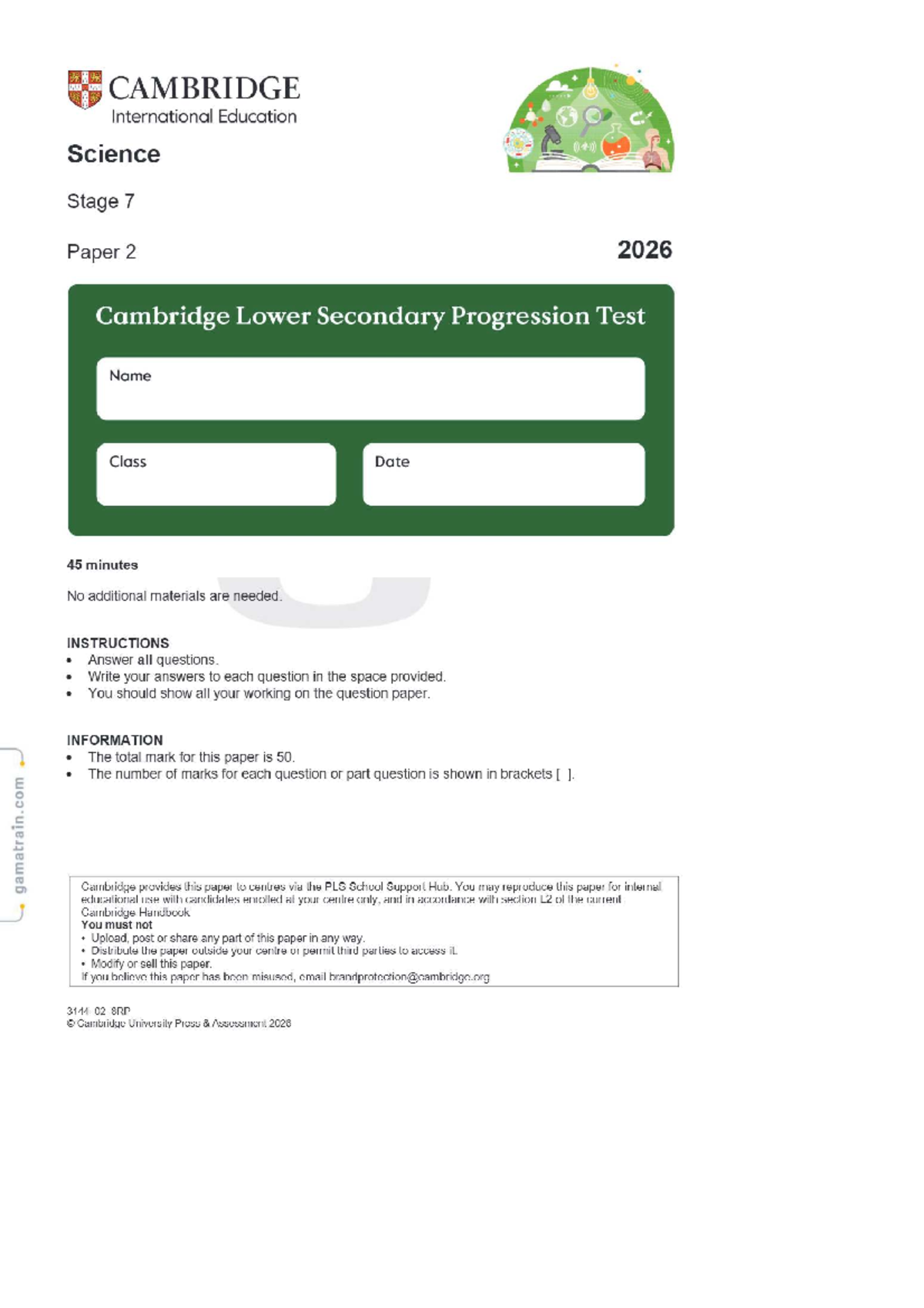 Cambridge International Education Science Stage 7 Paper 2 Exam 2026 ...