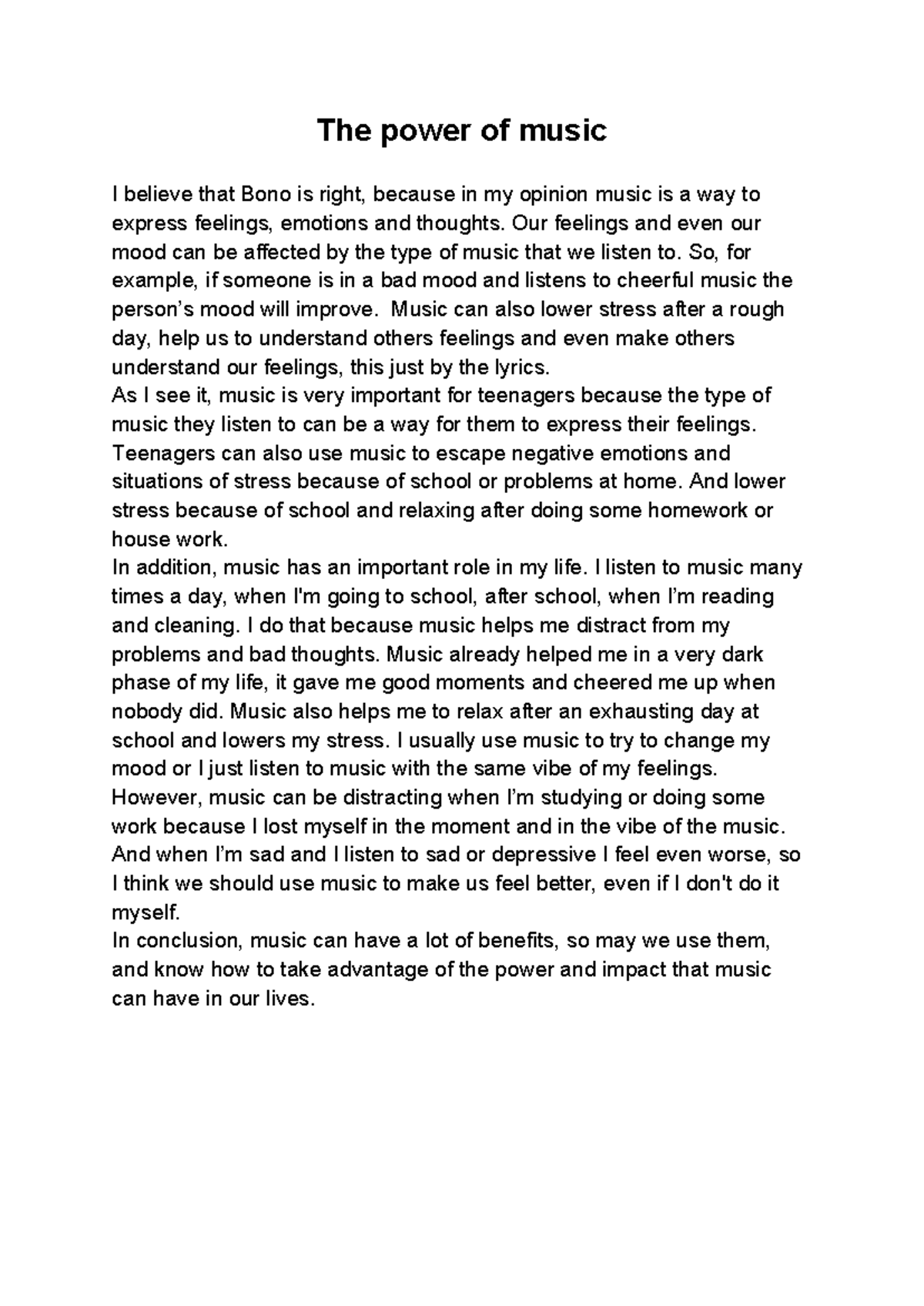 Writing Activity - The Impact and Benefits of Music on Emotions - Studocu