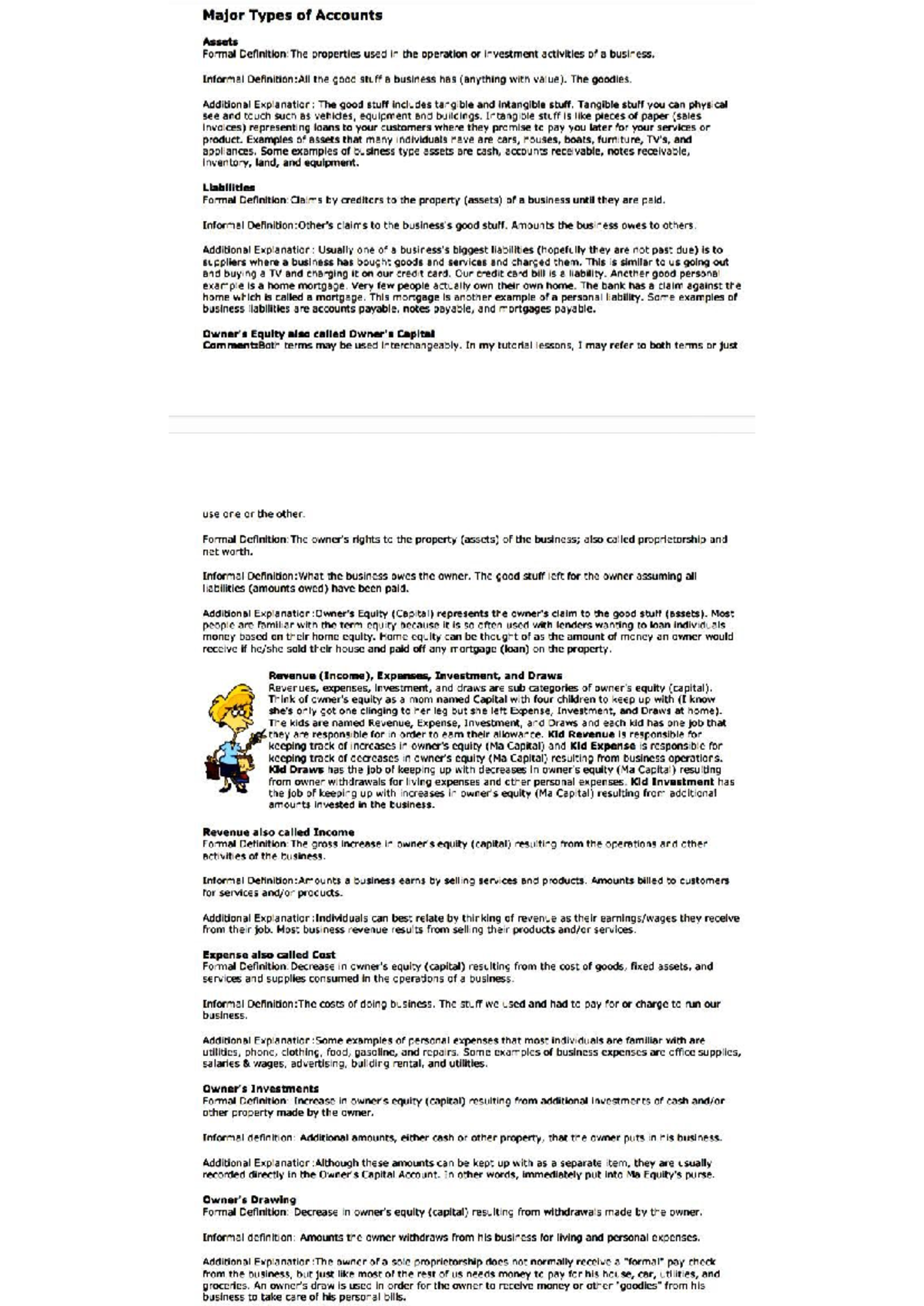 Acctg 101 - For educational purposes only - Major Types of Accounts ...