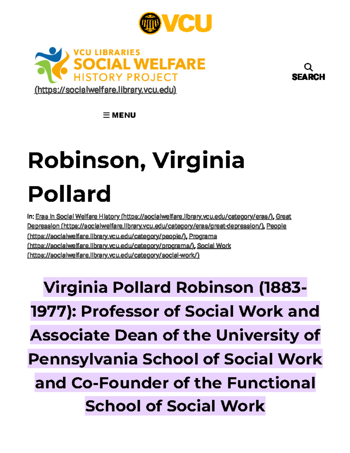 Virginia P. Robinson (1883-1977): Pioneer in Social Work Education ...